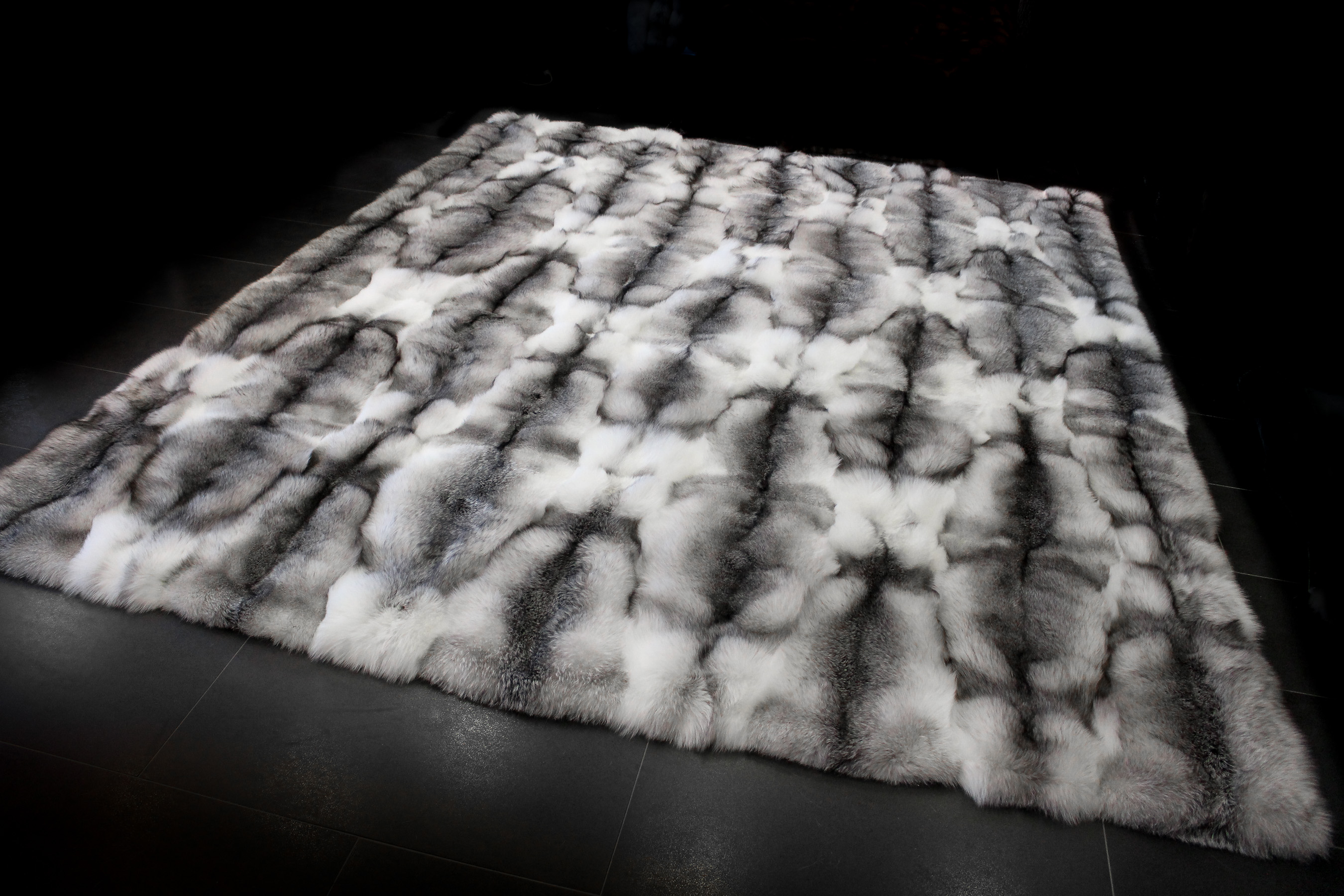 Real Fur Carpet made with Shadow Bluefrost Foxes