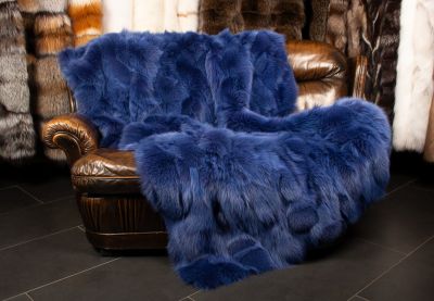 Exquisite Royal Blue Shadow Fox Fur Blanket