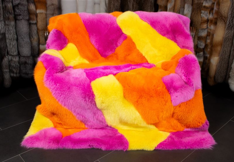 Exclusive Blue Fox Patchwork Fur Blanket in Multicolor