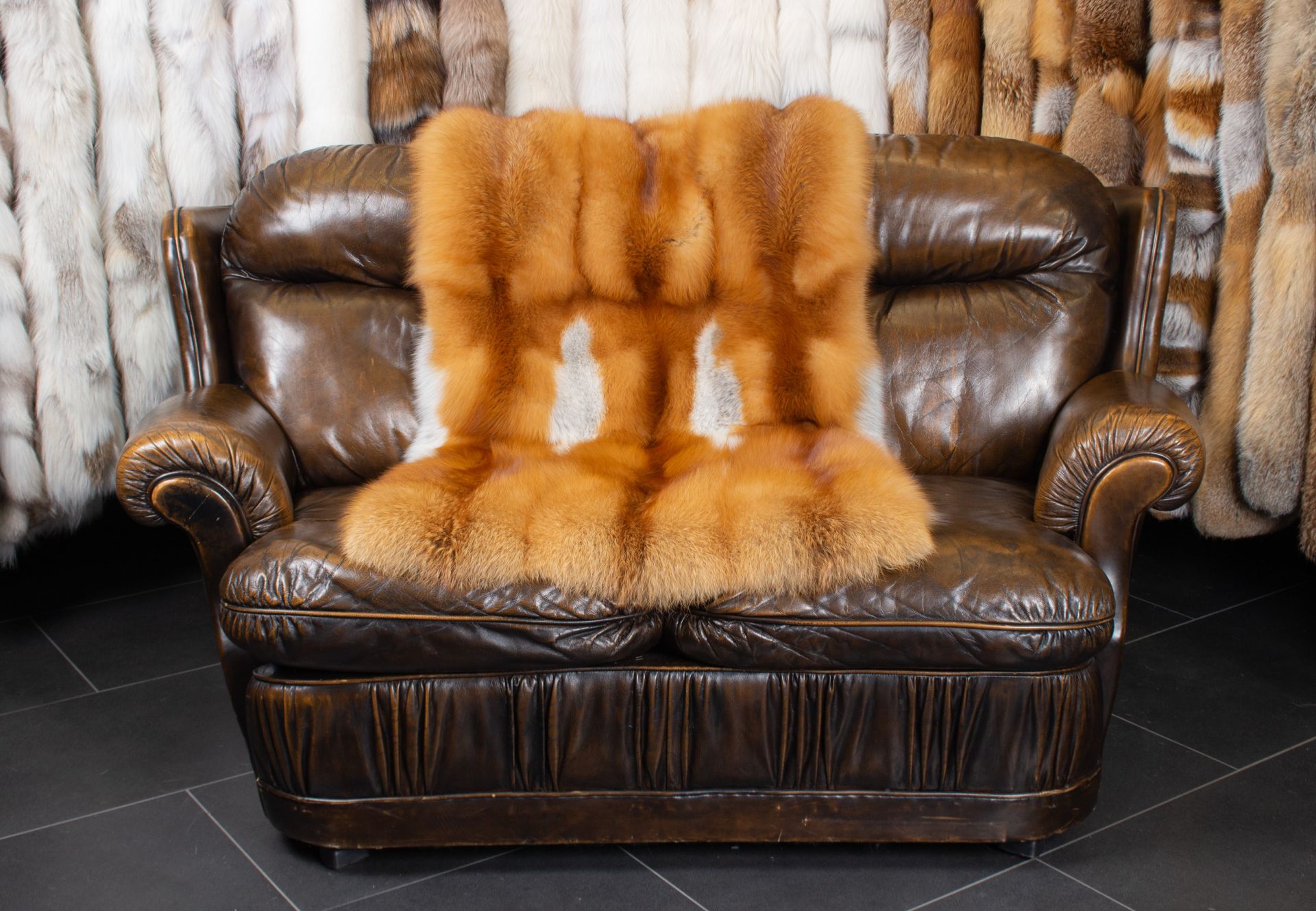 Rustical Canadian Red Fox Fur Plaid - 100% Genuine Fur
