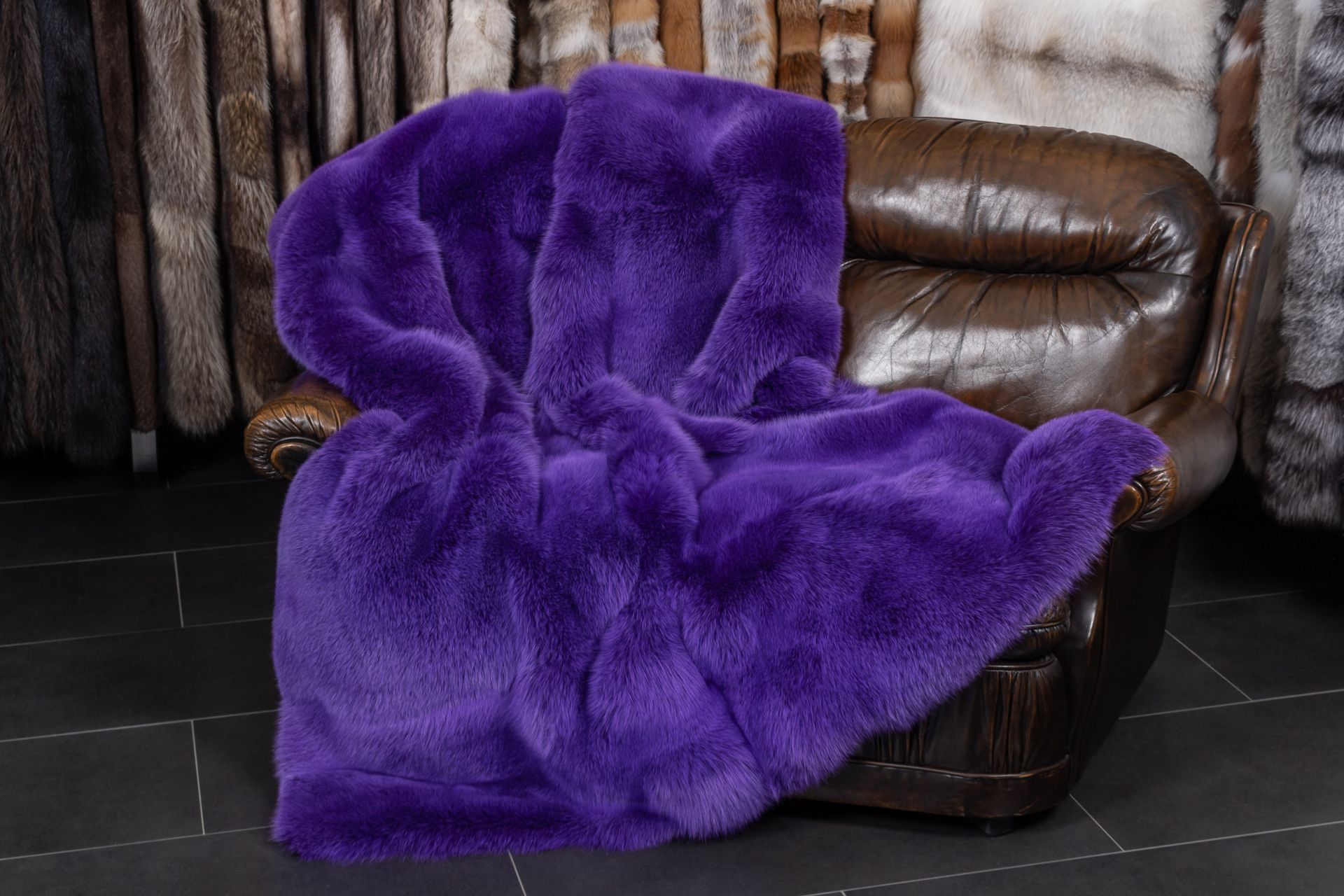 Real Fur Blue Fox Blanket in Purple | Furrier Lars Paustian