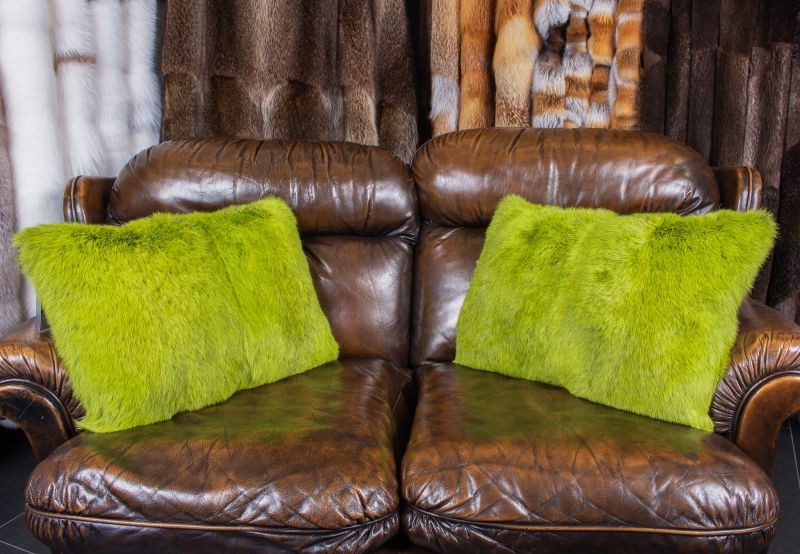 Cozy Rabbit Fur Cushion in Green - Genuine Fur