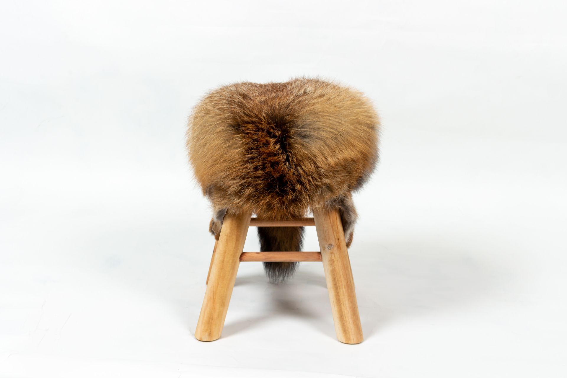 Rustic Red Fox Fur Stool with Fox Tail | Fur Foot Stool