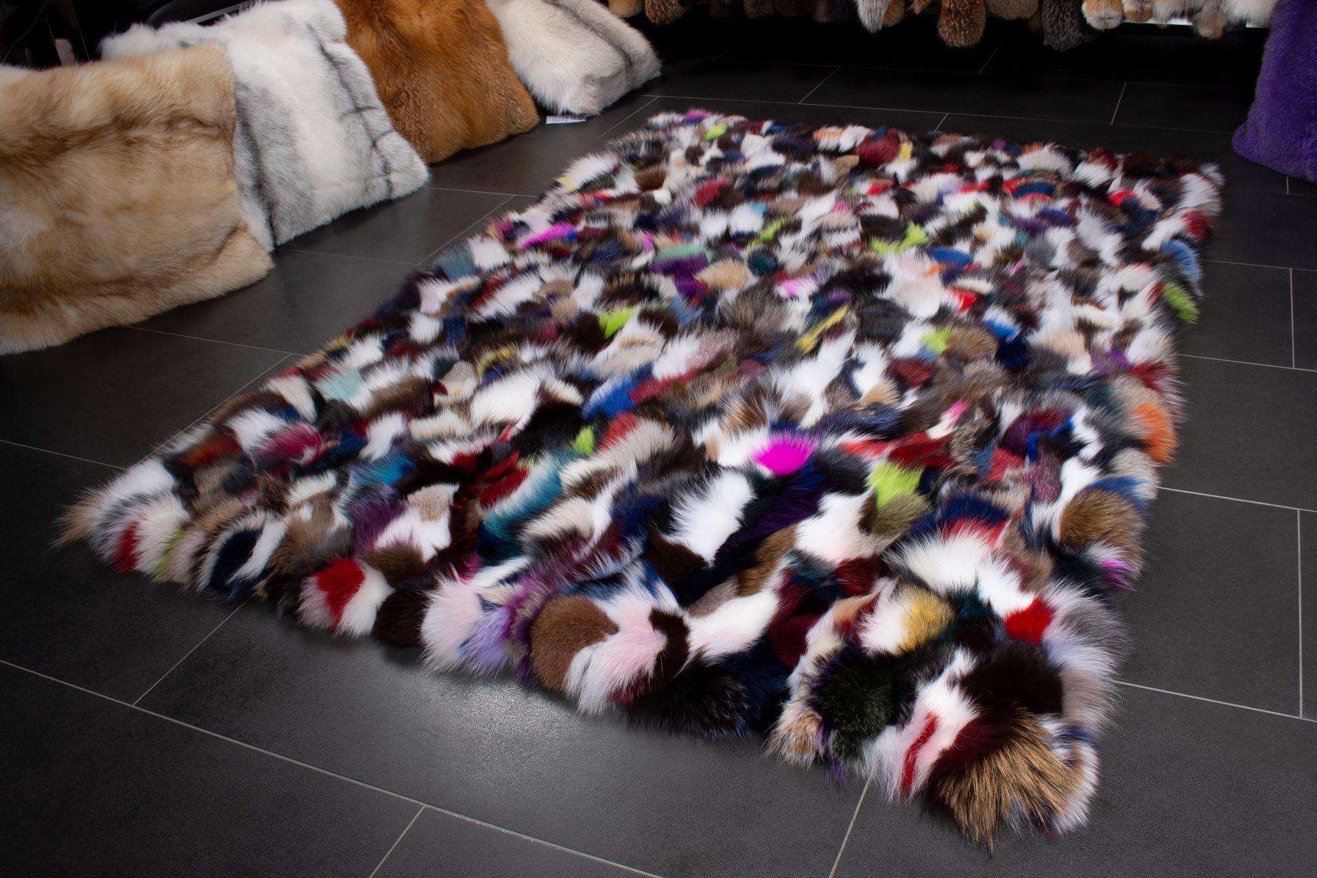 Multicolor Fox Fur Rug - Genuine Fox Pieces Fur