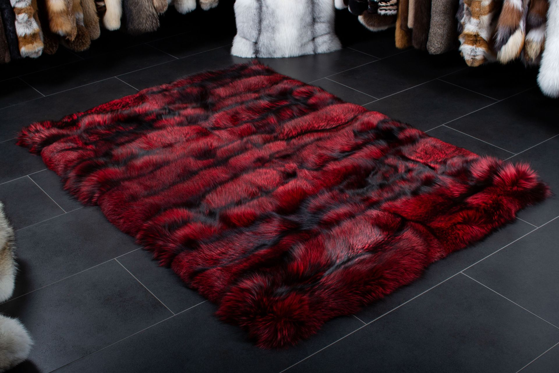 Luxurious Ferrari Red Silver Fox Fur Rug