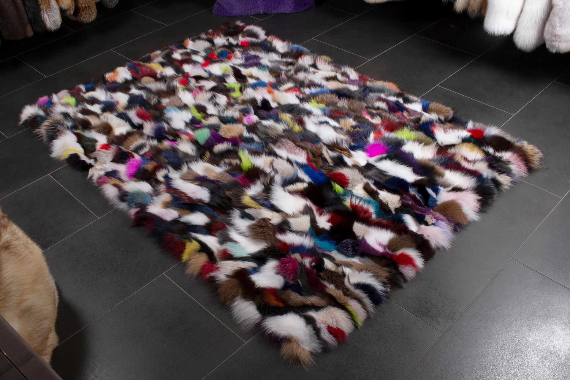 Multicolor Fox Fur Rug - Genuine Fox Pieces Fur