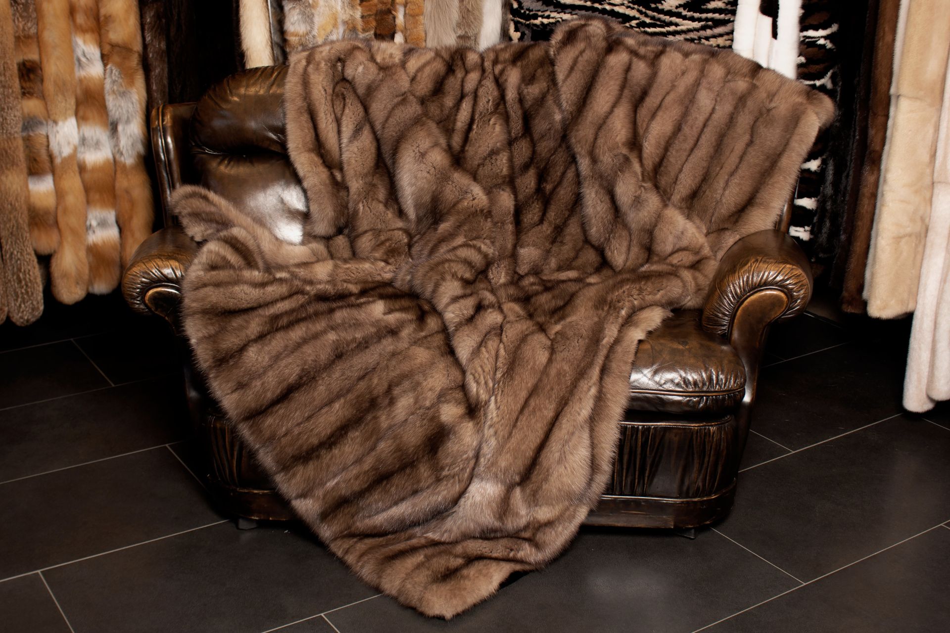 Exclusive Tortora Sable Fur Throw with Kolinsky Lining