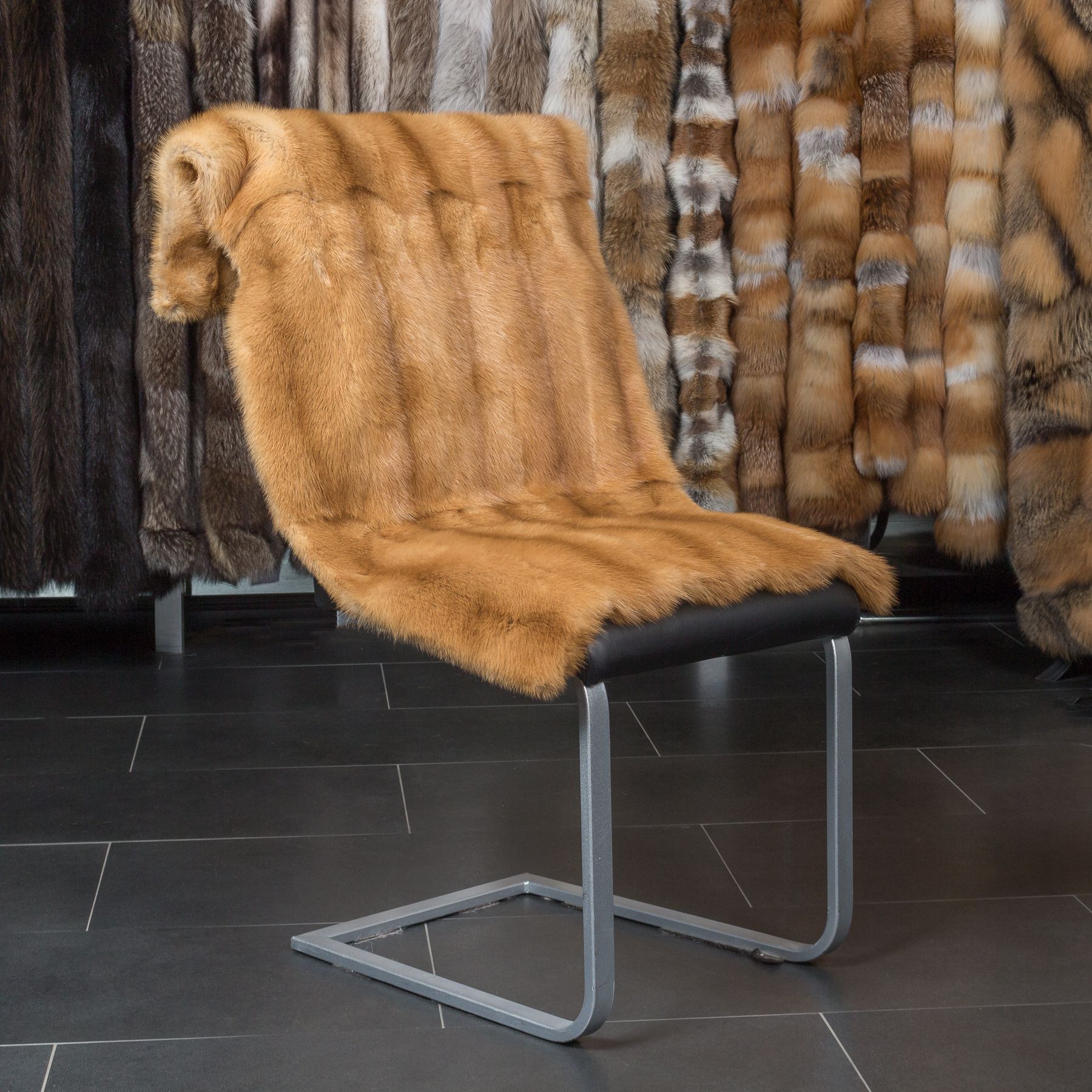 Small Kolinsky Fur Plaid with Fur on Both Sides