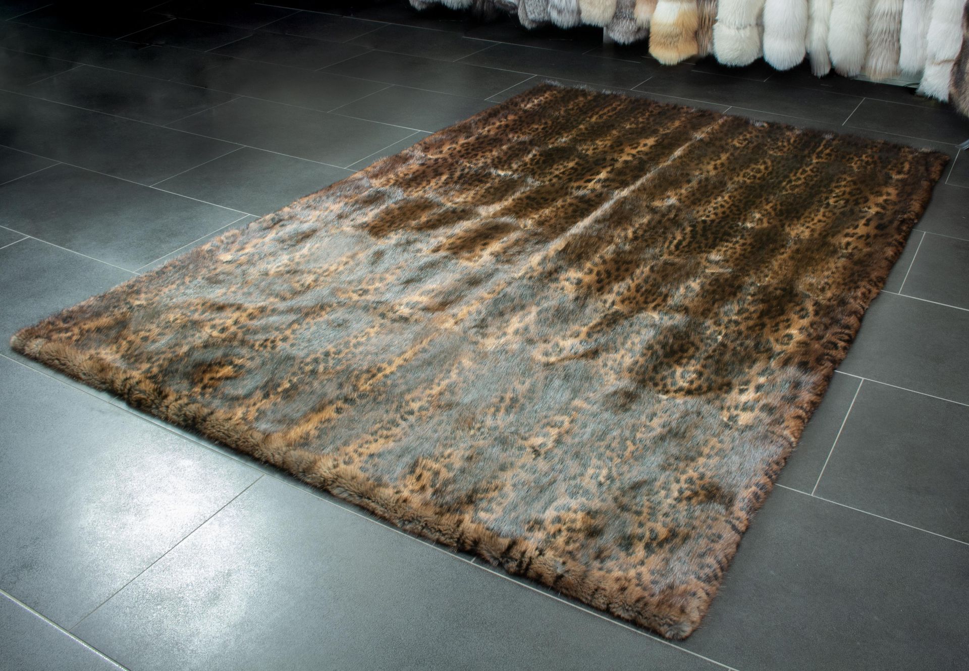 Real Muskrat Fur Rug in Special Leopard Print