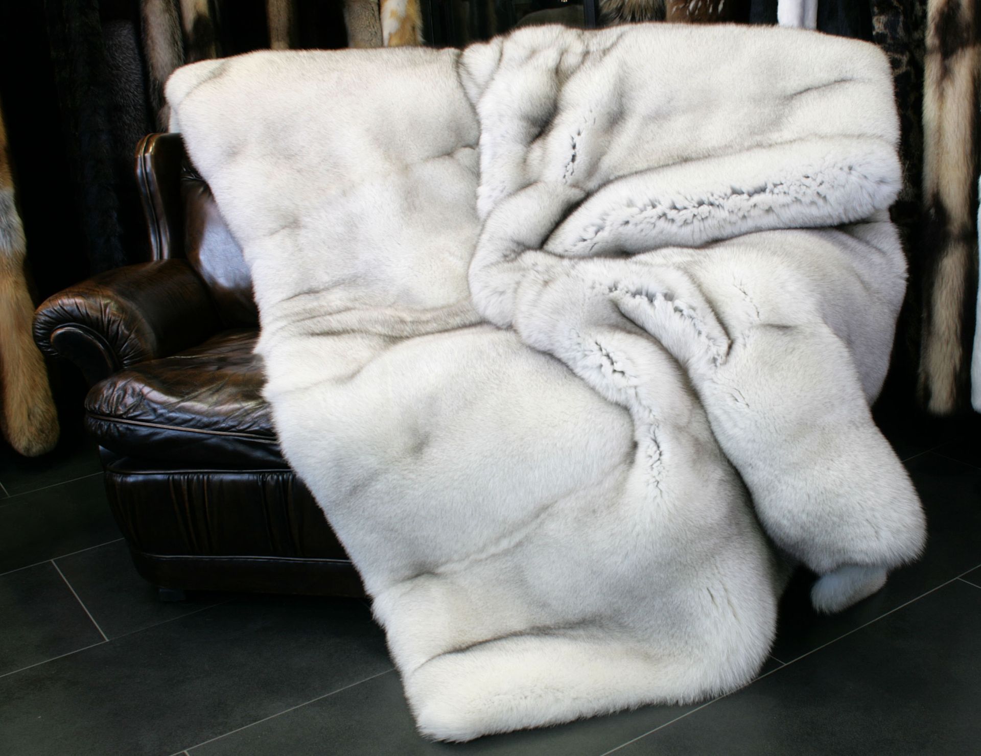 Natural Blue fox fur blanket - made from premium fox fur