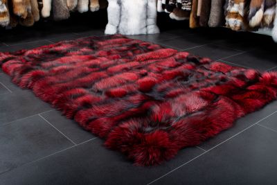 Luxurious Ferrari Red Silver Fox Fur Rug