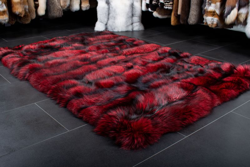 Luxurious Ferrari Red Silver Fox Fur Rug