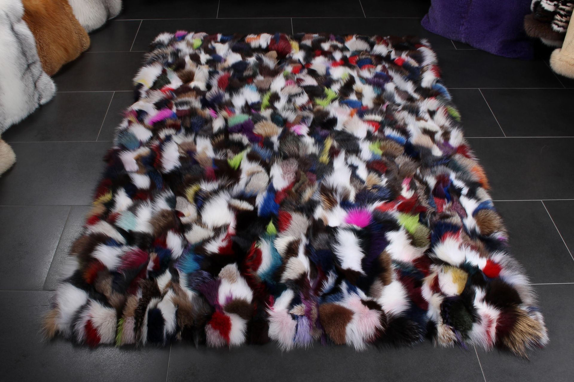 Multicolor Fox Fur Rug - Genuine Fox Pieces Fur